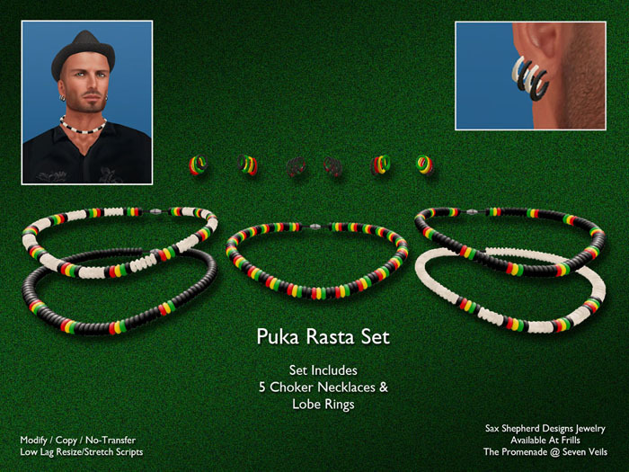 Second Life Marketplace - !SSD ~ Frills ~ Puka Rasta Jewelry Set