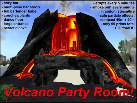 Second Life Marketplace - Volcano Party Room with optional furnishings!