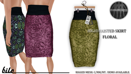 Second Life Marketplace - Bilo- Floral Skirt (Green) Full Mesh