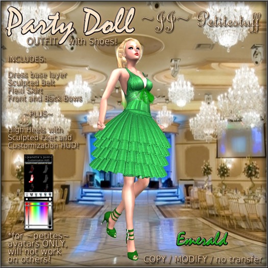 Second Life Marketplace - ~JJ~ Petitestuff Party Doll Outfit (emerald)