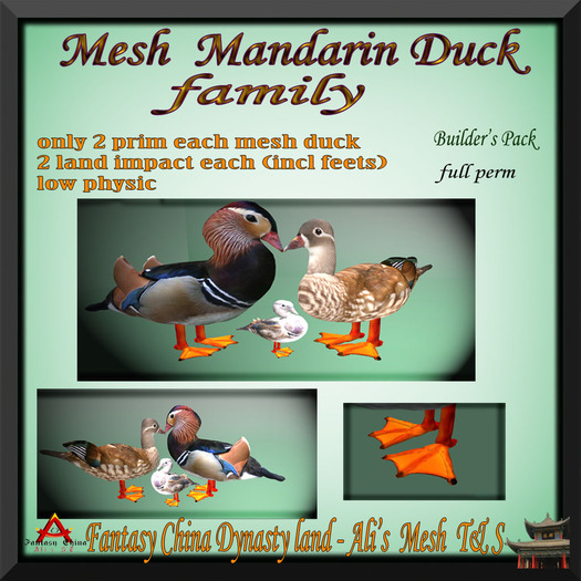 Second Life Marketplace - Mandarin duck family - mesh Builder's pack