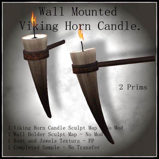 Second Life Marketplace - Wall Mounted Viking Horn Candle- BOXED