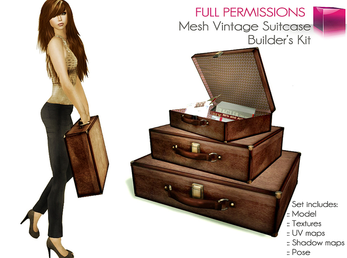 Second Life Marketplace - %50WINTERSALE Full Perm Mesh Vintage Suitcase Set