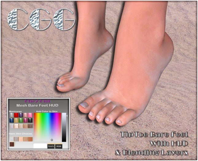 Second Life Marketplace - CGG Tiptoe Rigged Mesh Bare Feet with HUD ...