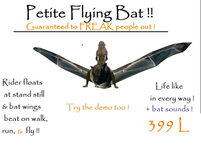 Second Life Marketplace - Dragonsfyre PETITE Riding Bat