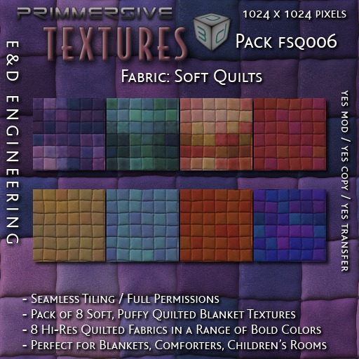 Second Life Marketplace - [FSQ006] 8 1024px Colorful quilted fabric ...