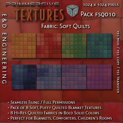 Second Life Marketplace - [FSQ010] 8 1024px Bold colored plush fabric ...