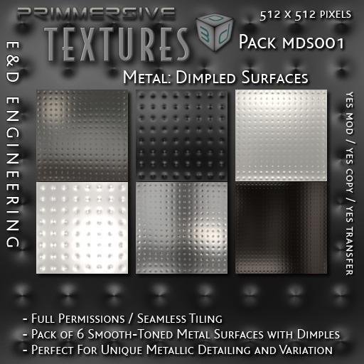 Second Life Marketplace - [MDS001] 6 smooth metal textures with dimpled ...