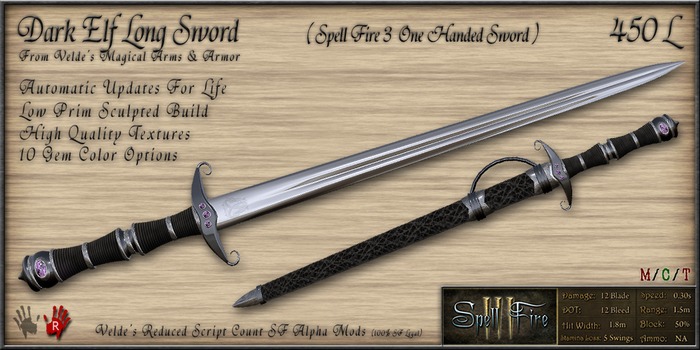 Second Life Marketplace - Velde's - Dark Elf Long Sword - SF3 (Sword)