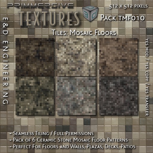Second Life Marketplace - [TMF010] 6 Ceramic stone mosaic tile pattern ...