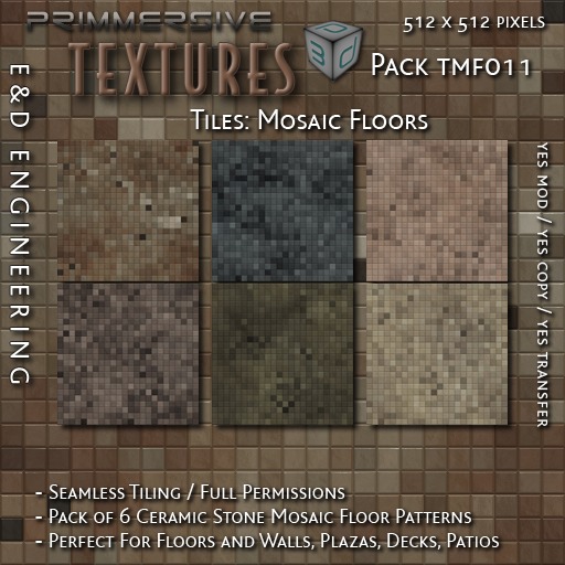 Second Life Marketplace - [TMF011] 6 Matte ceramic stone mosaic pattern ...