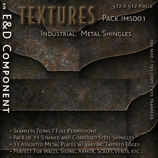 Second Life Marketplace - [IMS001] 11 Corroded Industrial Shingles Scales Vents Siding Armor ...
