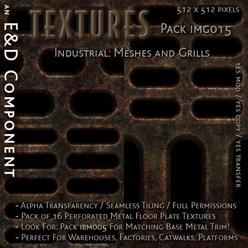 Second Life Marketplace - [IMG015] 16 Corroded Perforated Metal Catwalk ...