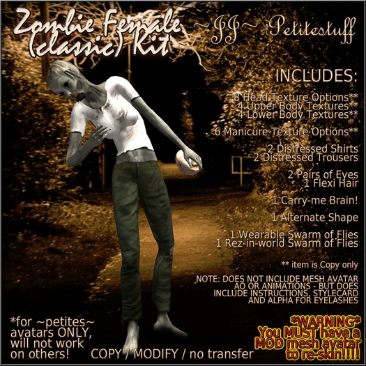Second Life Marketplace - ~JJ~ Petitestuff Zombie Female (classic) Kit