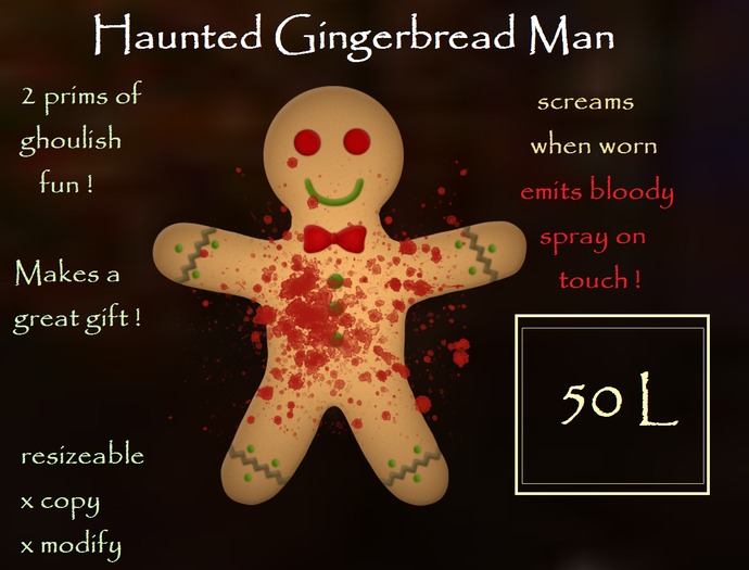 Second Life Marketplace - Haunted Gingerbread man w blood spray ( wear me )