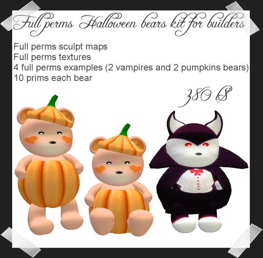 Second Life Marketplace - Full Perms Halloween bears kit for builders