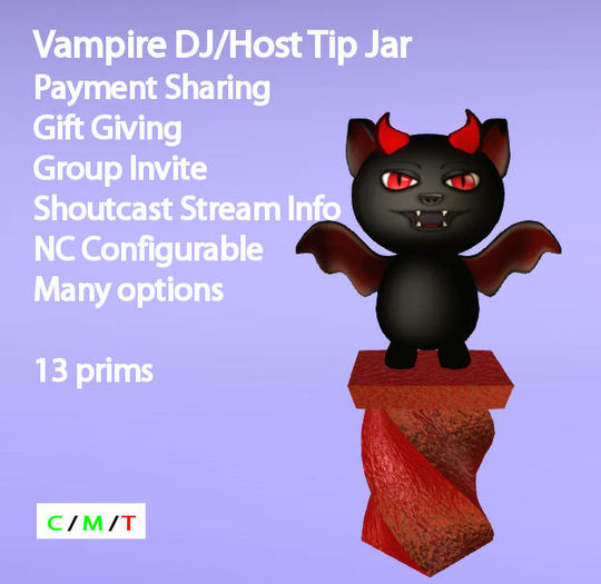 Second Life Marketplace - Vampire Bat DJ/Host Tip Jar CM