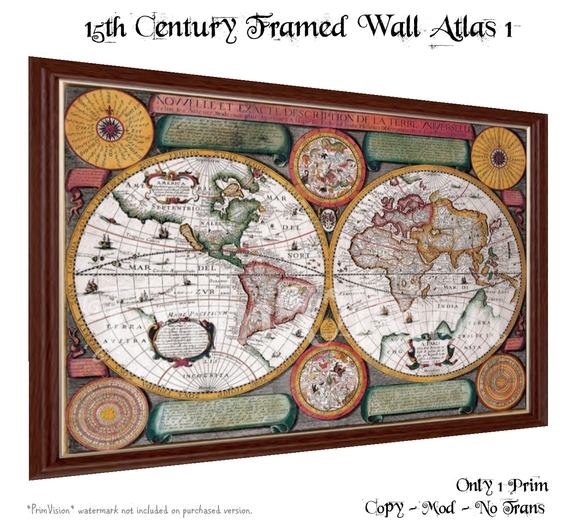 Second Life Marketplace - *PV* 15th Century Framed Wall Atlas 1