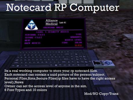 Second Life Marketplace - NoteCard RP Computer System