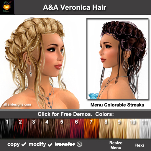 Second Life Marketplace - A&A Veronica Hair 11 Colors Value Pack. Updo ...