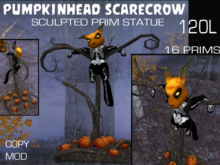 Second Life Marketplace - PumkinheadMEEROO SCARECROW on Pumpkin vine ...