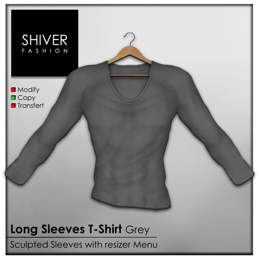 Second Life Marketplace - Shiver - Long Sleeves T-Shirt - Grey