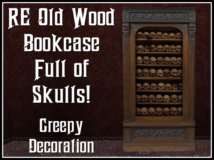 Second Life Marketplace - RE Old Wood Bookcase - Full of Skulls ...