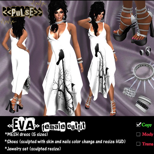 Second Life Marketplace - "EVA" White Female Outfit with Mesh Dress