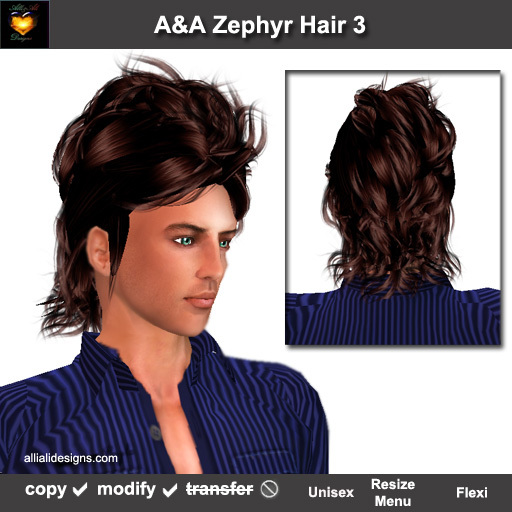 Second Life Marketplace - A&A Zephyr Hair 3 (Color 3 from 11 Colors ...