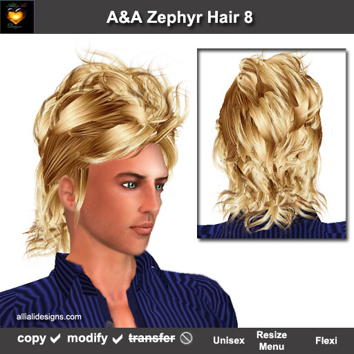 Second Life Marketplace - A&A Zephyr Hair 8 (Color 8 from 11 Colors ...