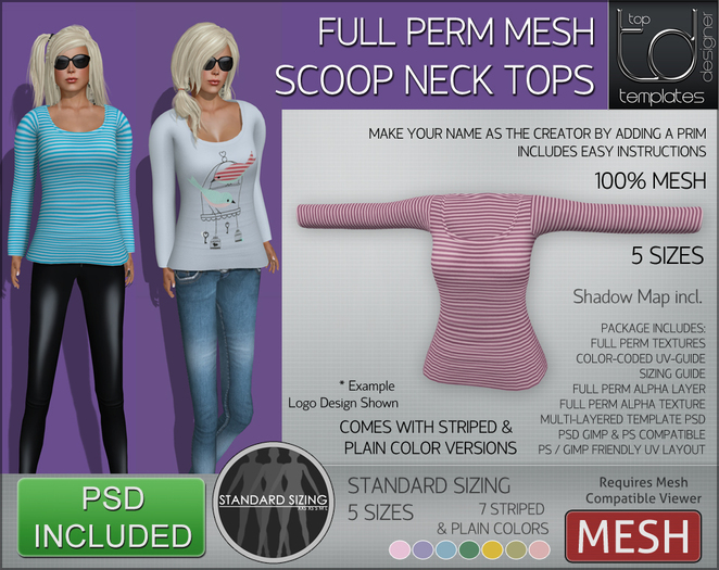 Second Life Marketplace - -TD- TEMPLATES - MESH Scoop Neck Top * FULL ...