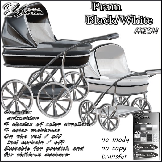 Second Life Marketplace - Pram Mesh White/ Black from