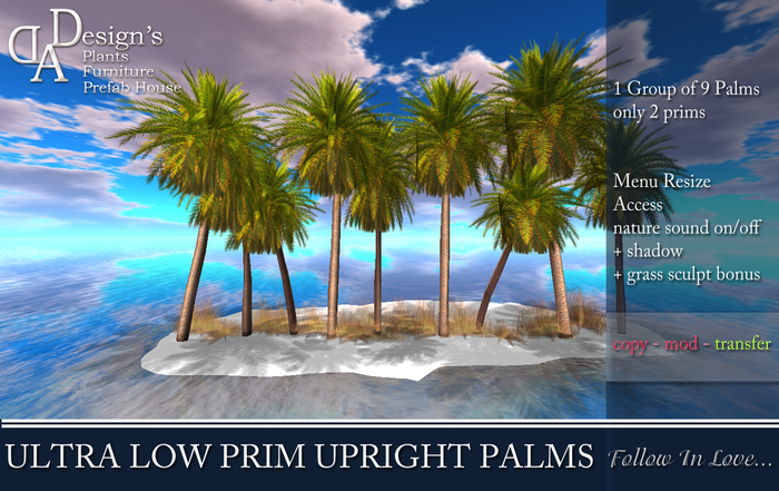 Second Life Marketplace - ONLY 2 PRIMS!!!! 9 PALMS UPRIGHT * Ultra Low ...