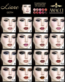 Second Life Marketplace - Amacci ~ Liane Skin (Goth) - Fat-Pack 1-16