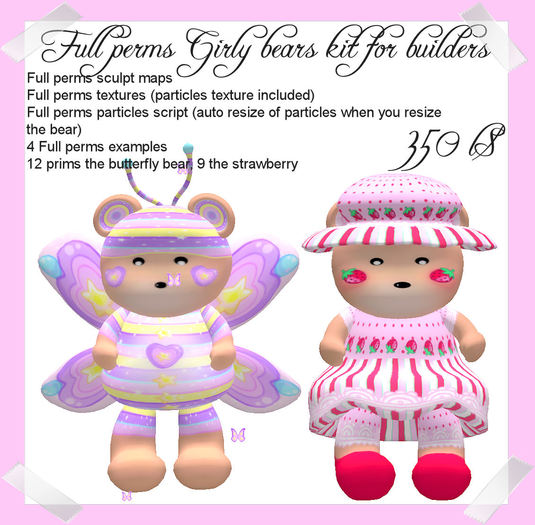 Second Life Marketplace - Full Perms Cute Girly bears kit for builders