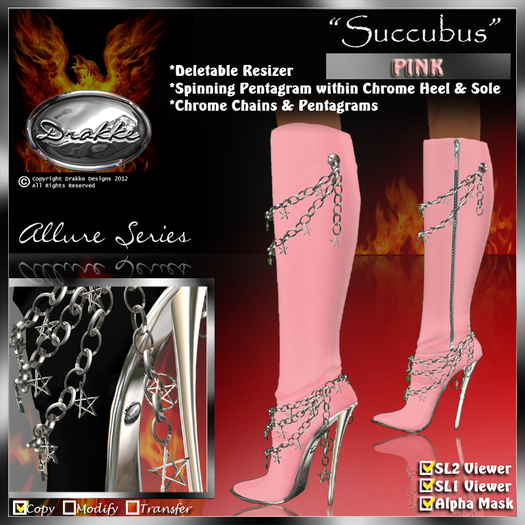 Second Life Marketplace - !Drakke! "Succubus" Knee High Boots(Pink ...