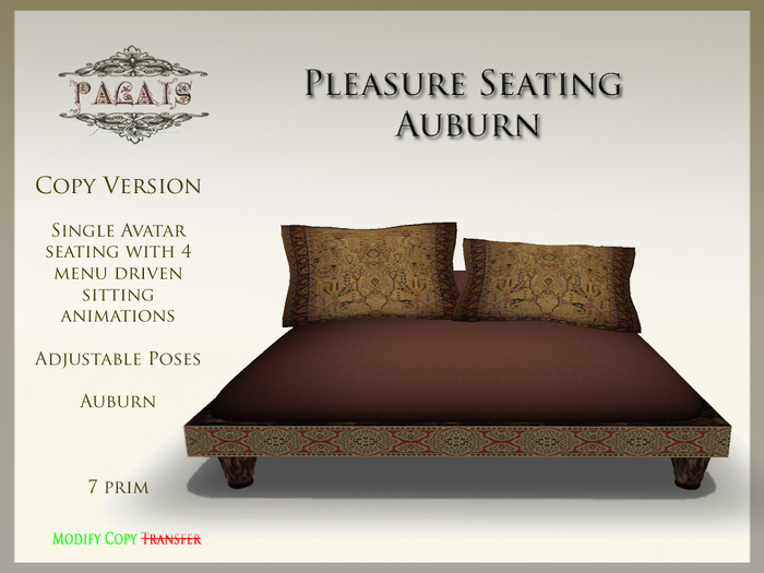 Second Life Marketplace - Palais Pleasure Casual Seating - Auburn COPY ...