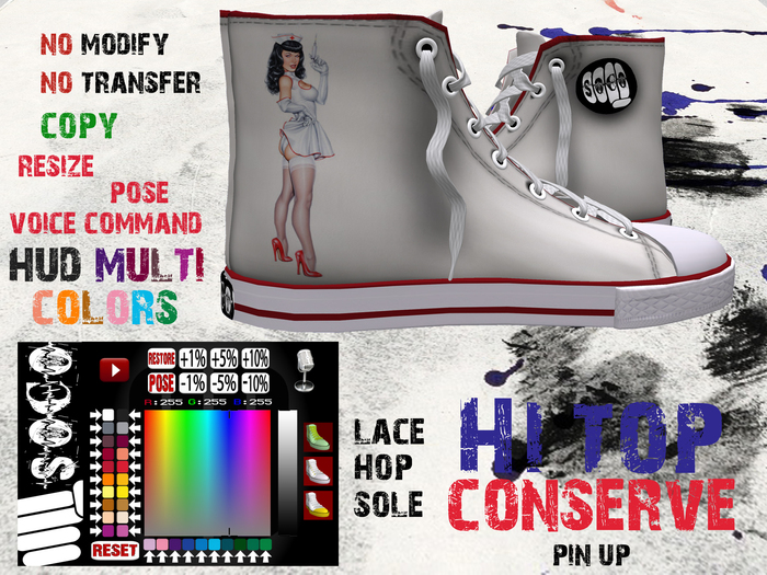 Second Life Marketplace - [ SOCO ] Hi Top Conserve Sneakers Pin Up