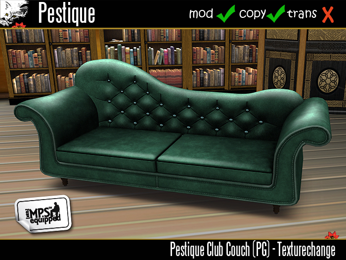 Second Life Marketplace - Club Couch (PG) - Green Leather Buttoned ...