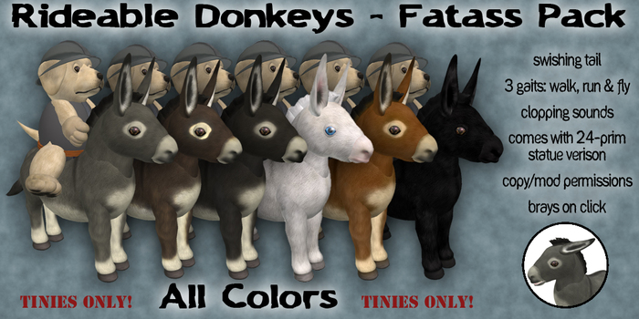 Second Life Marketplace - Rideable Donkey for Tinies - Fat Pack