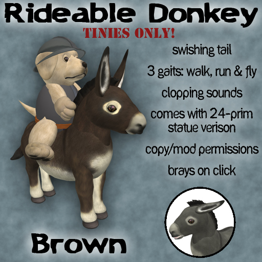 Second Life Marketplace - Rideable Donkey for Tinies - Brown