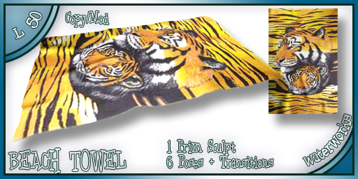 Second Life Marketplace - WaterWorks Smooth Animated Beach Towel - Tiger