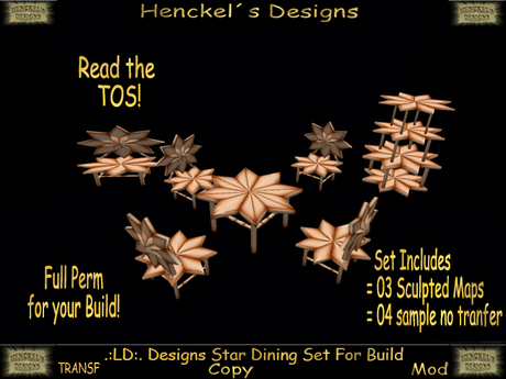 Second Life Marketplace - .:LD:. Designs Stars Dining Set For Build