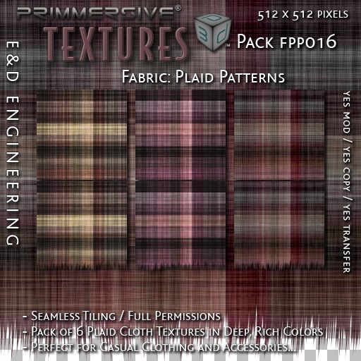 Second Life Marketplace - [FPP016] 6 Yellow Pink and Rose Red Plaid ...