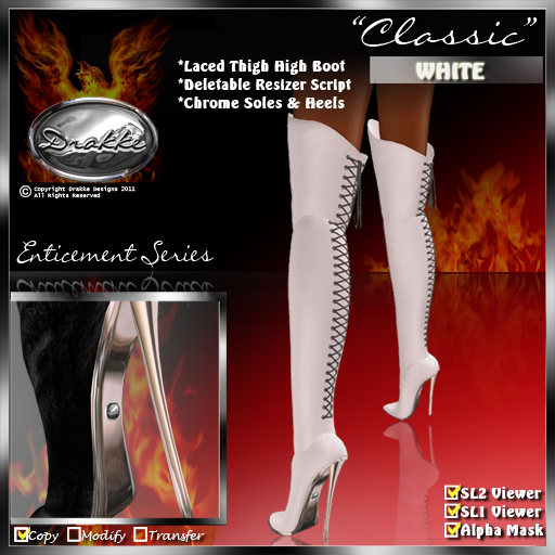 Second Life Marketplace - !Drakke! "Classic" Thigh High Boots(White ...