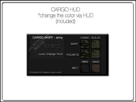 Second Life Marketplace - MIEL CARGO SKIRT DEMO - army (MESH)
