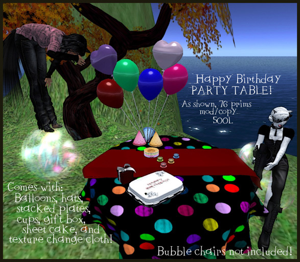 Second Life Marketplace - Happy Birthday Party Table with Accessories