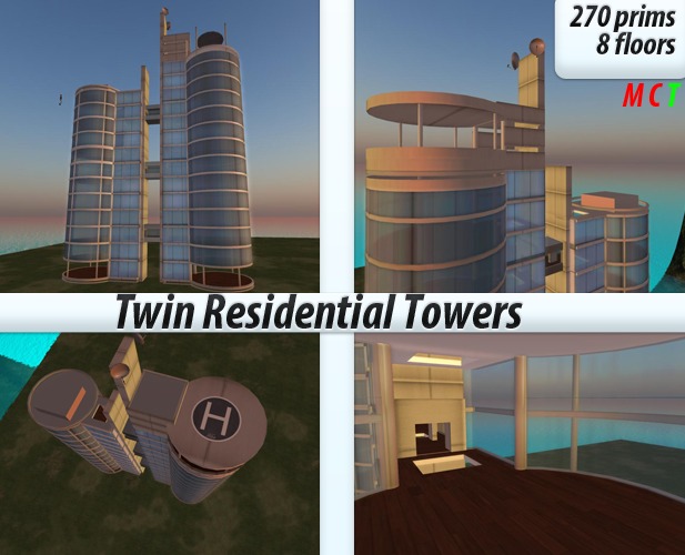 Second Life Marketplace - Twin Residential Towers - 8 Floors, 279 Prims