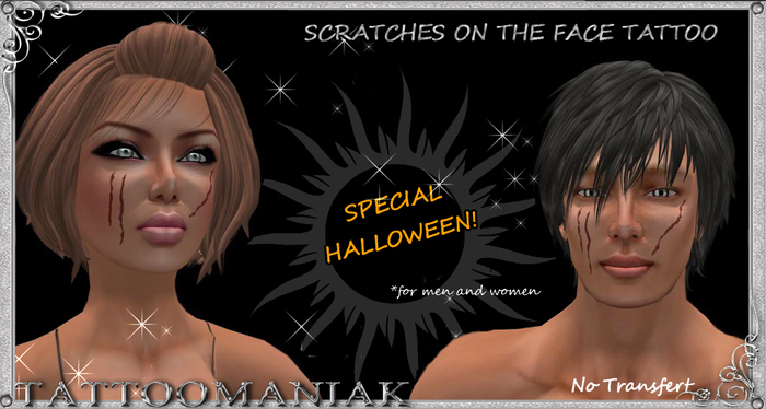 Second Life Marketplace - TATTOOMANIAK: scratches tattoo on the face