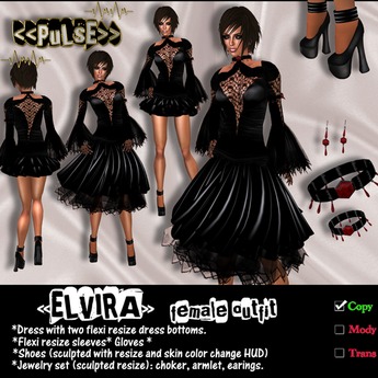 Second Life Marketplace - "ELVIRA" Gothic Black Female Outfit